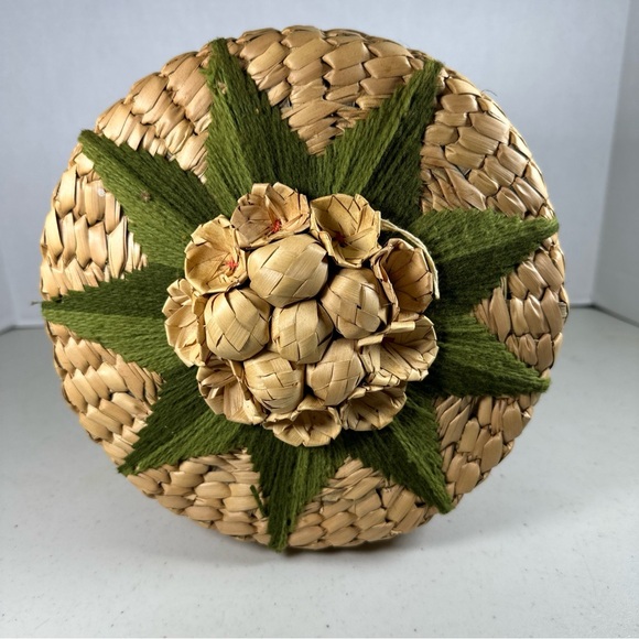 Source Unknown | Accents | Vintage Boho Woven Straw Sewing Baskets Raffia Hand Embroidered ...